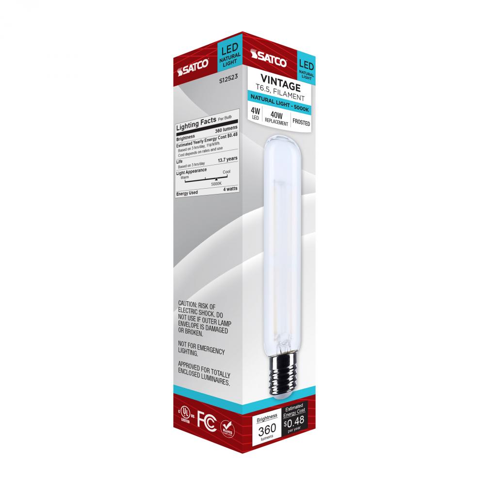 4 Watt T6.5 LED; Intermediate Base; Frost Finish; 5000K CCT; 120 Volt ...