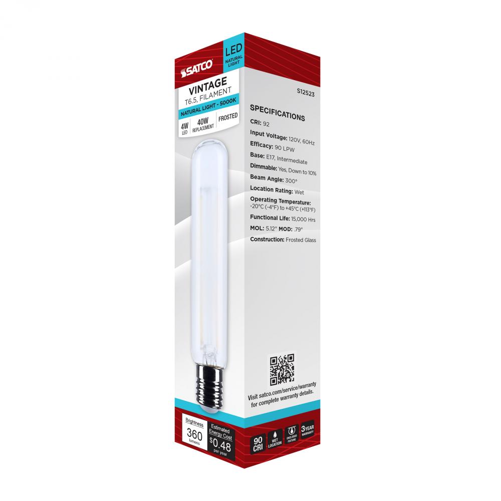 4 Watt T6.5 LED; Intermediate Base; Frost Finish; 5000K CCT; 120 Volt ...