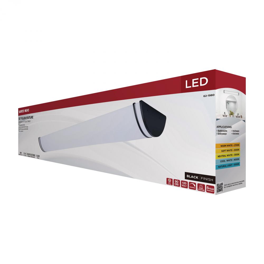 Glamour; LED 50 Inch Linear Flush Mount; Black Finish; 27K/3K/35K/4K/5K ...